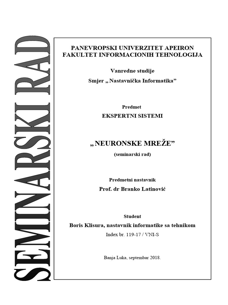 Boris Klisura - Ekspertni Sistemi - Seminarski Rad | PDF