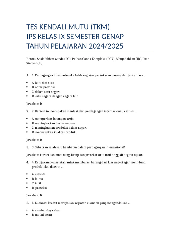 TKM IPS IX Genap 40 Soal Jawaban | PDF