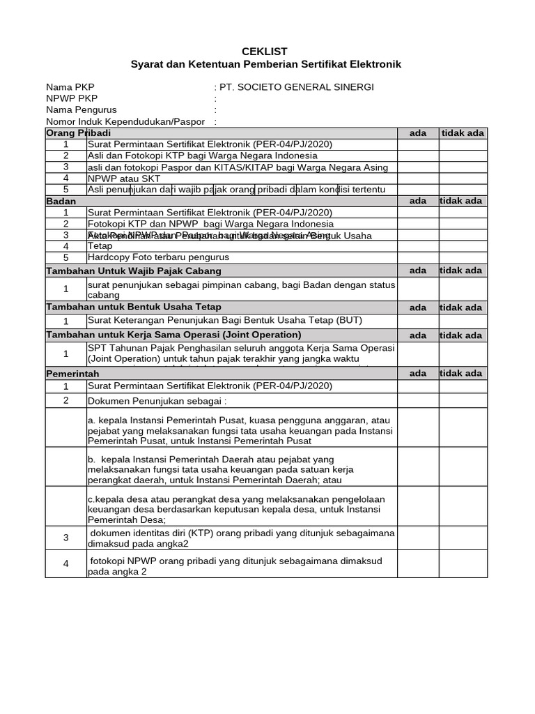 Ceklis Sertifikat Elektronik Dan Aktivasi Akun PKP | PDF