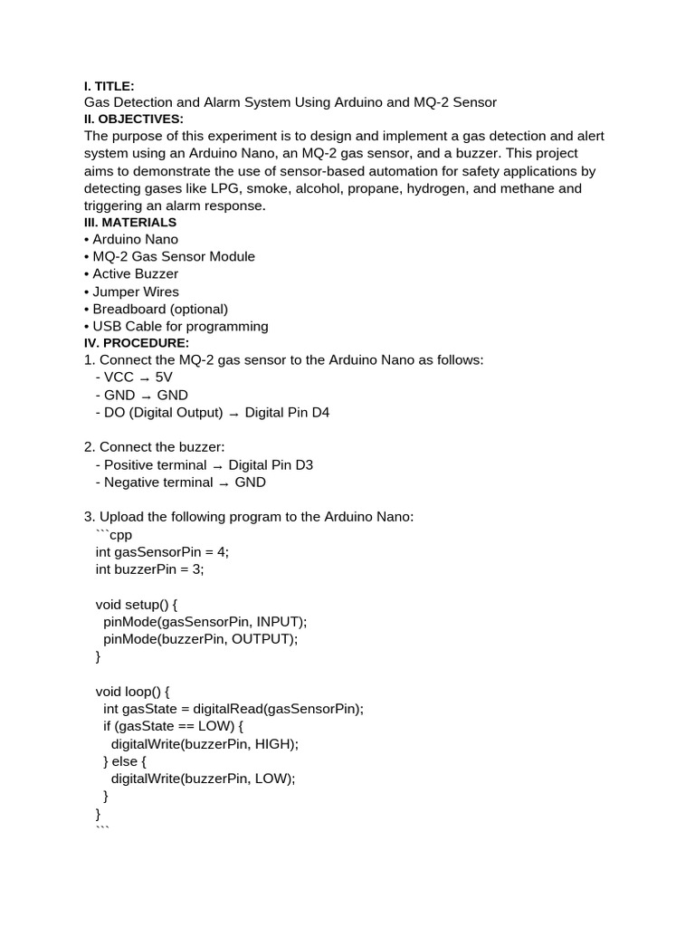 Lab Report MQ2 Gas Sensor | PDF | Arduino | Gases