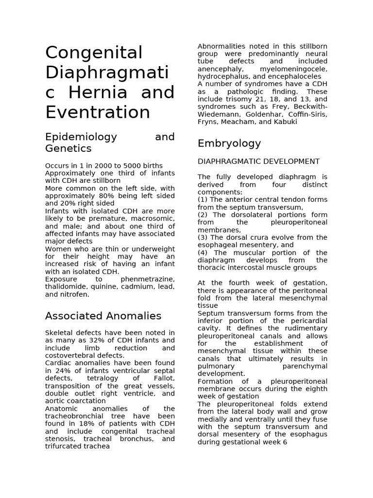 Congenital Diaphragmatic Hernia and Eventration-1 | PDF | Lung ...