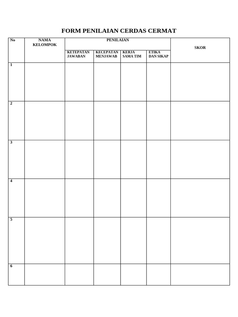 Form Penilaian Cerdas Cermat | PDF