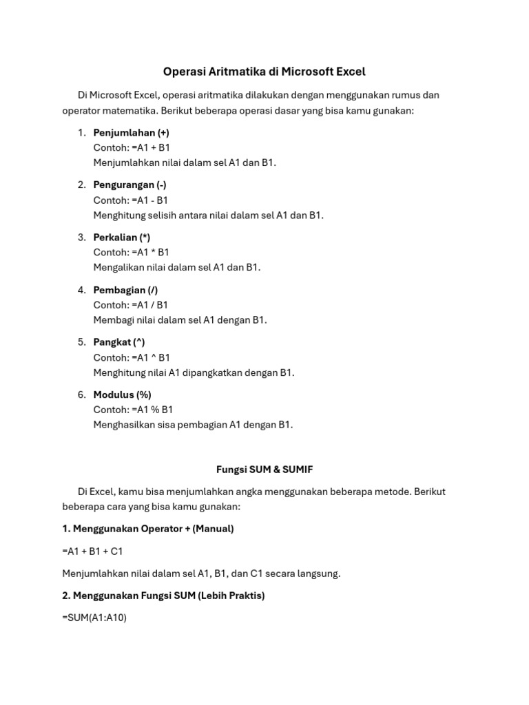 Operasi Aritmatika di Excel | PDF