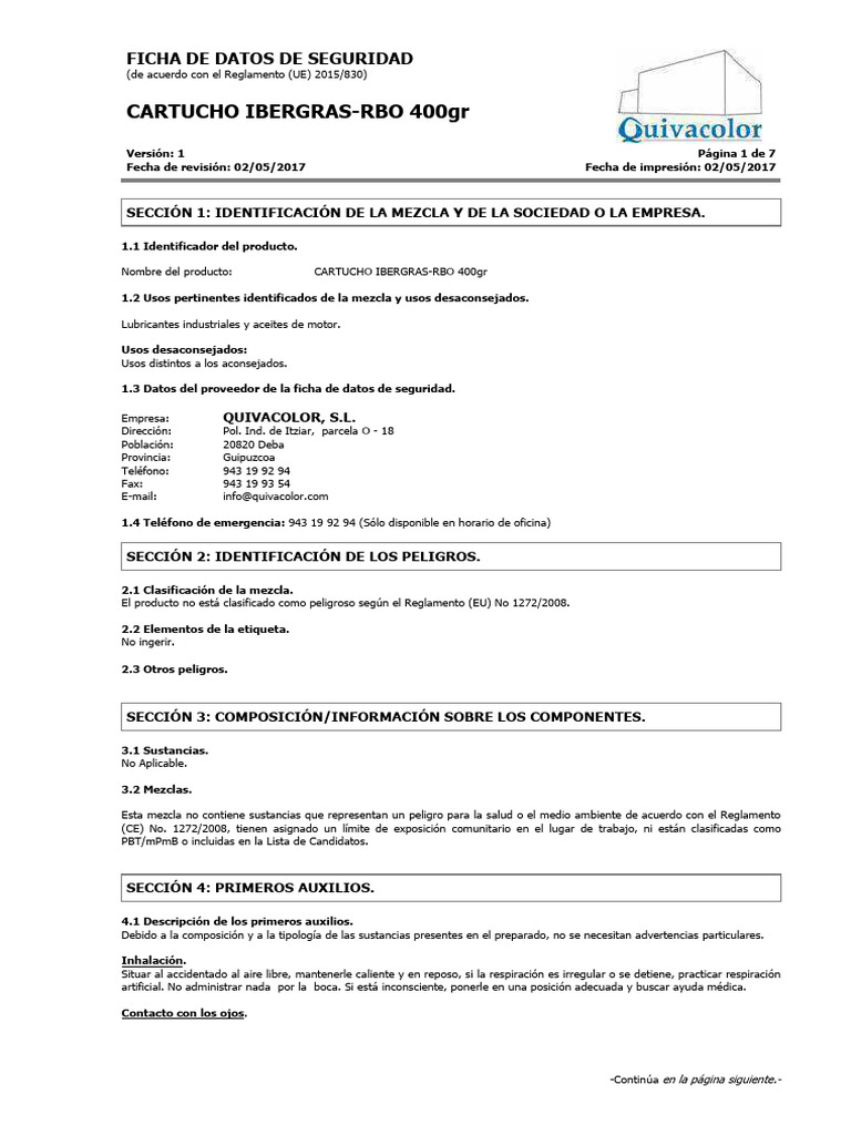 494ibeunid. - Cartucho Ibergras-Rbo 400gr (Español) Rev.1 | PDF | Química