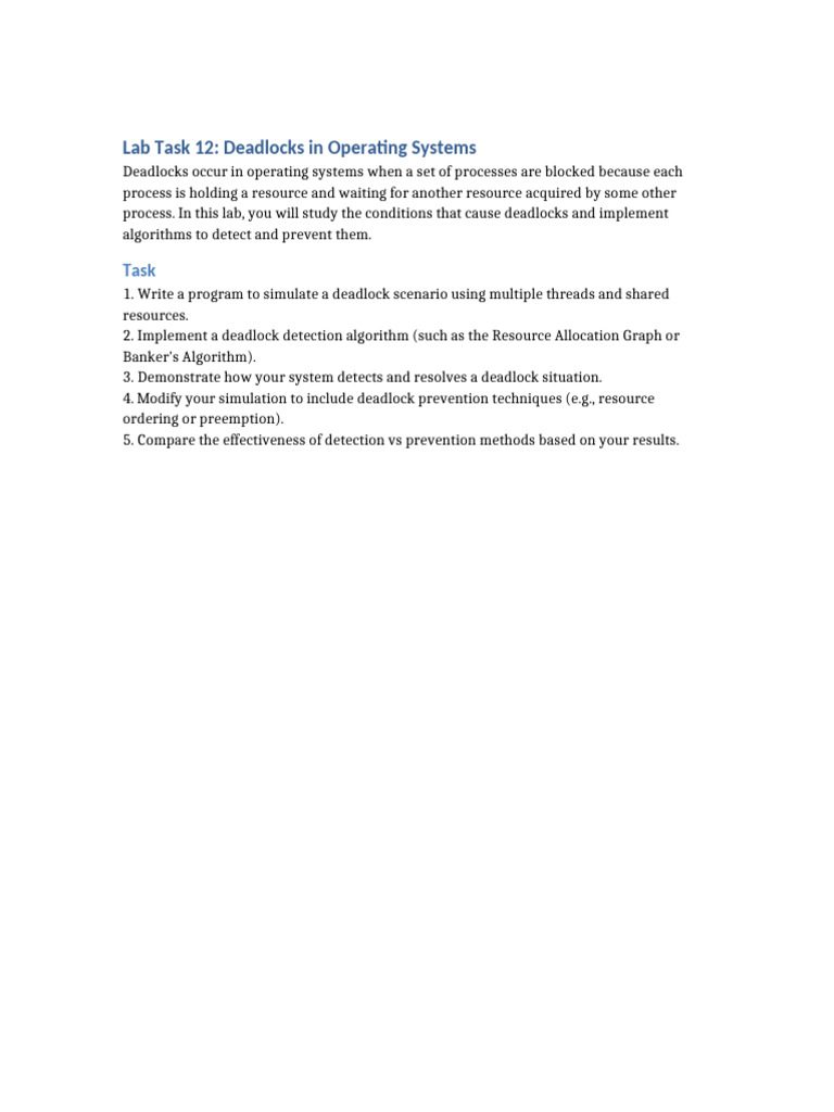 Lab Task 12 Deadlocks in Operating Systems 18052025 110657pm | PDF