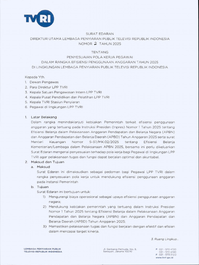 SE 02 2025 Penyesuaian Pola Kerja Dalam Rangka Efisiensi Penggunaan Anggaran Tahun 2025 Di ...