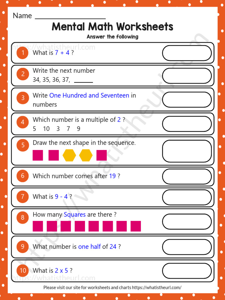 Mental Math Grade 1 | PDF