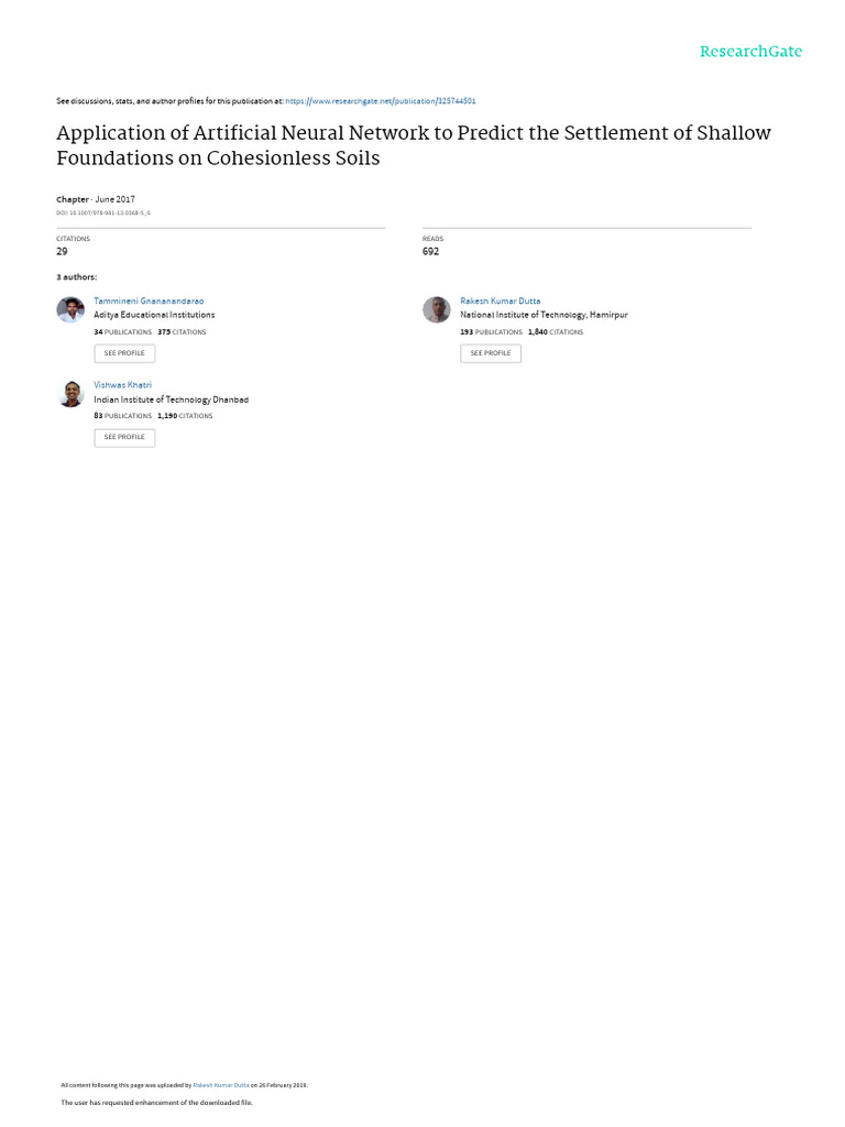 Application of Artificial Neural Network To Predict The Settlement of Shallow Foundations On ...