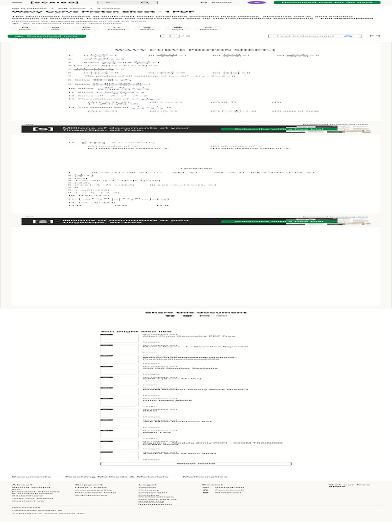 Wavy Curve Proton Sheet - 1 PDF PDF Equations Teaching Mathematics | PDF | Scribd | Mathematics