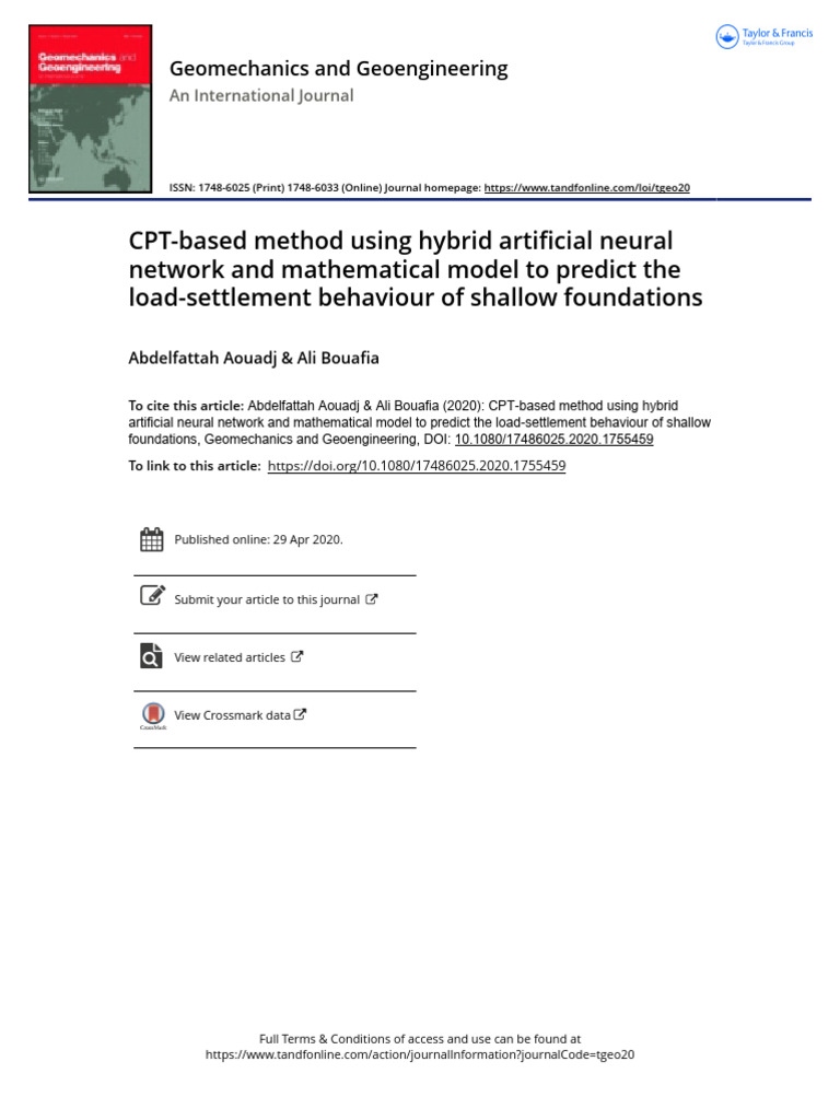 CPT Based Method Using Hybrid Artificial | PDF | Geotechnical Engineering | Applied Mathematics