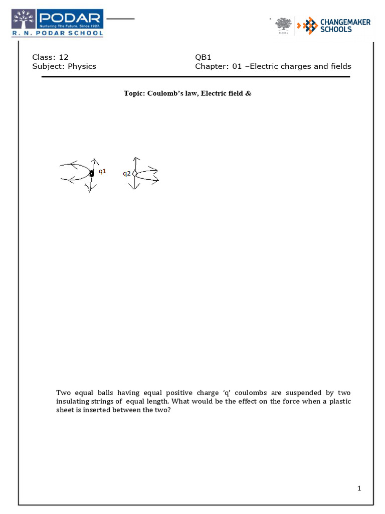 Ch1. Electric Charges, Field & Electric Dipole (QB1) | PDF | Electric Field | Force