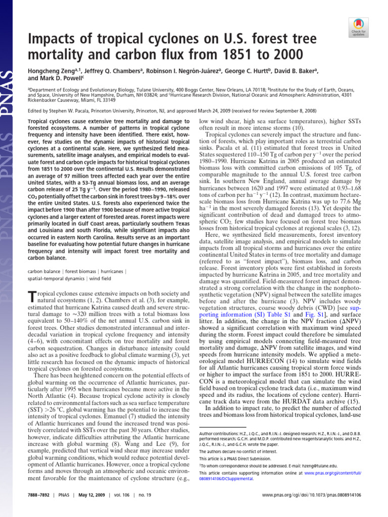 Zeng Et Al 2009 Impacts of Tropical Cyclones On U S Forest Tree ...