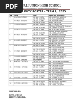 Duty Rota Term Two 2025 | PDF