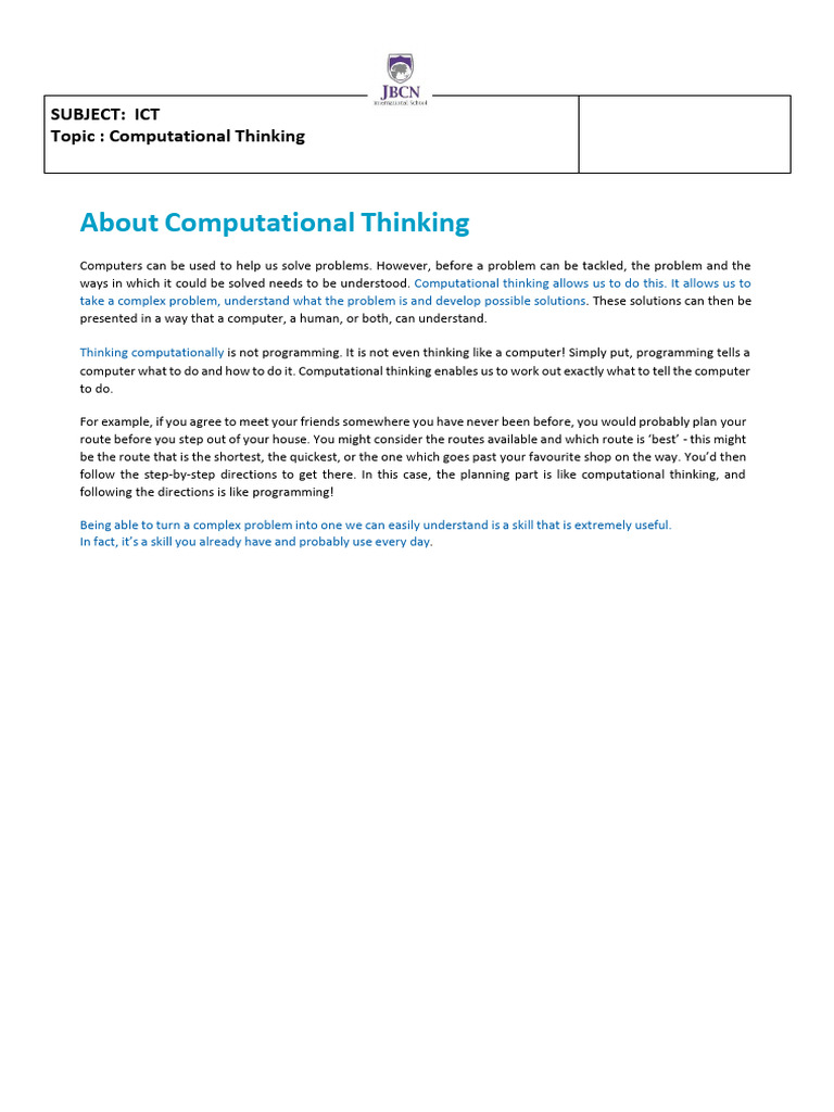 ComputationalThinking.docx | PDF | Algorithms | Thought