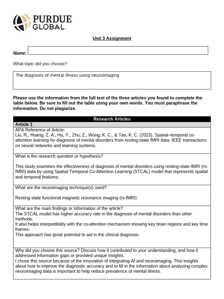 PS215 Unit 3 Assignment Template | PDF | Neuroimaging | Psychiatry