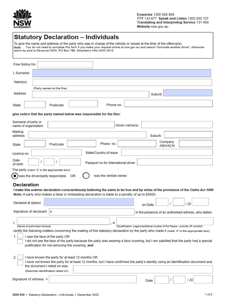 revenue-nsw-statutory-declaration-form-individuals | PDF | Justice Of ...