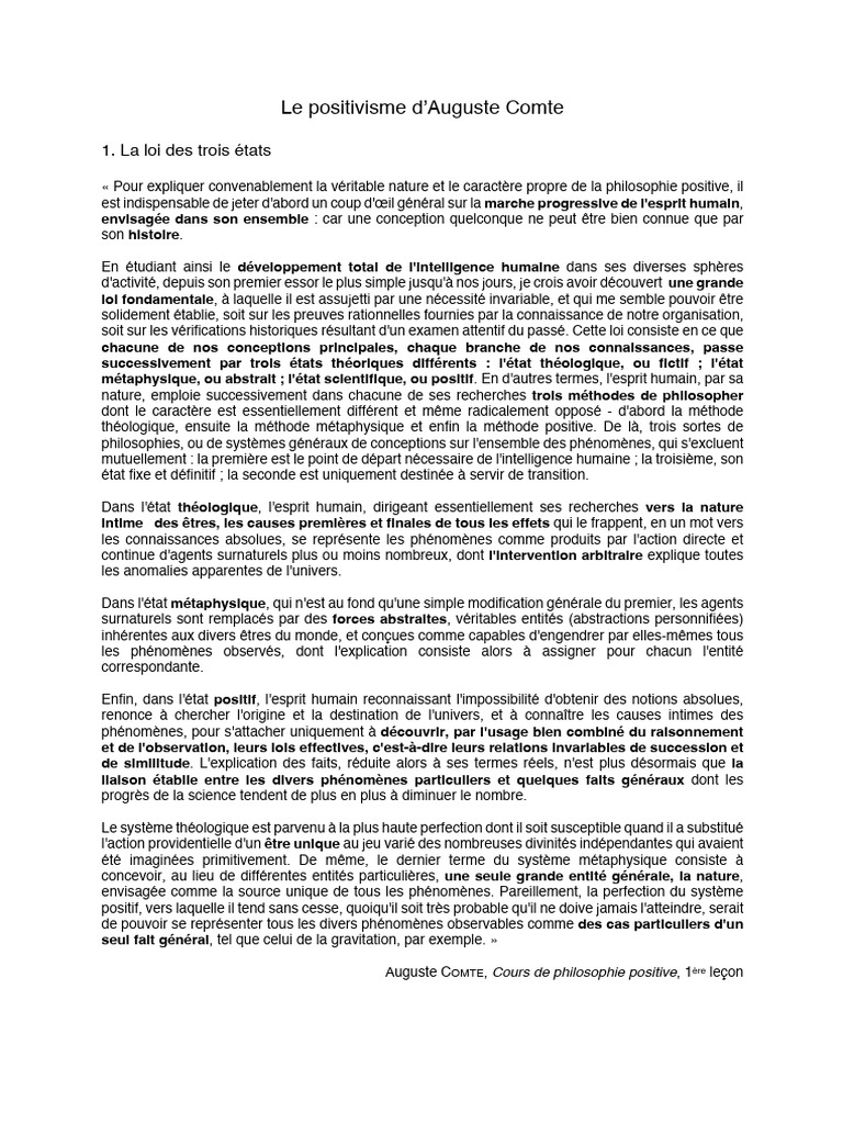 Le Positivisme selon Auguste Comte | PDF | Métaphysique