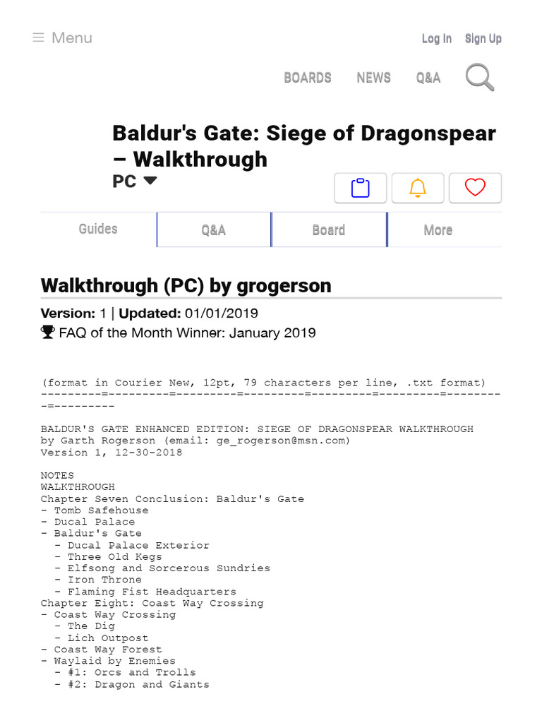 Baldur's Gate Enhanced Edition - Siege of Dragonspear Walkthrough - 1 | PDF