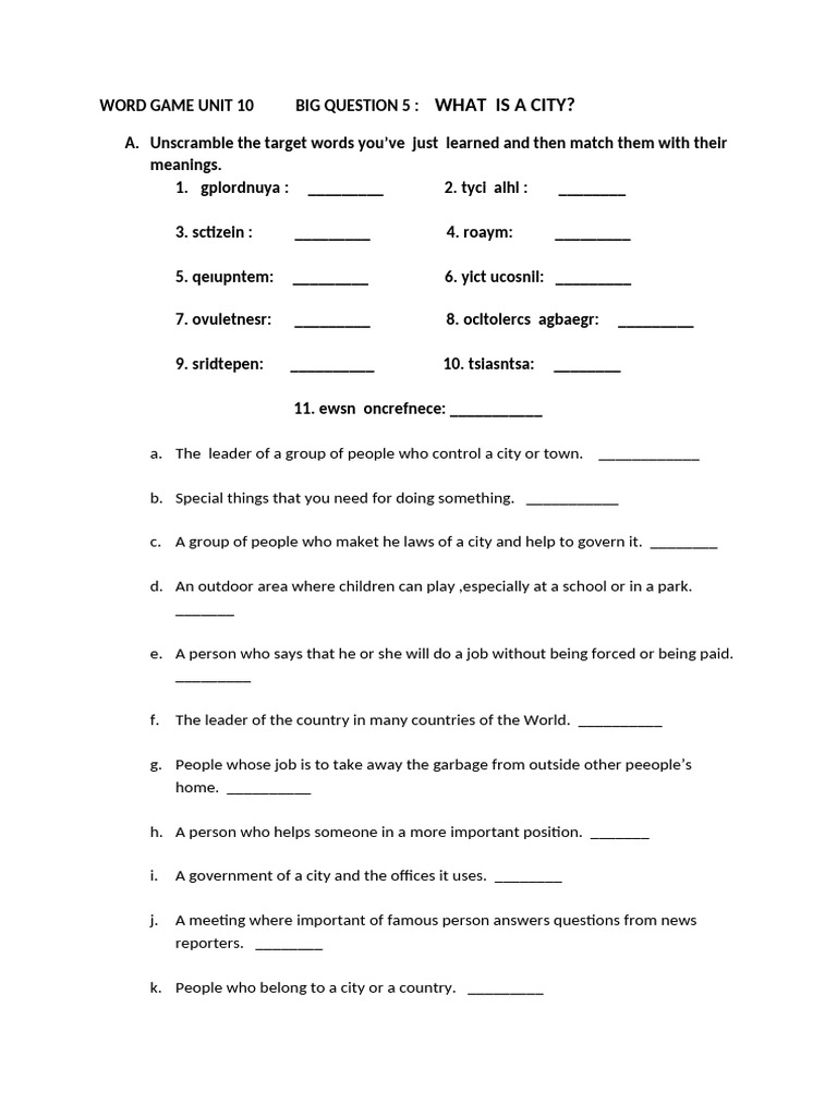 Unit 10 Extra Vocabulary Handout | PDF