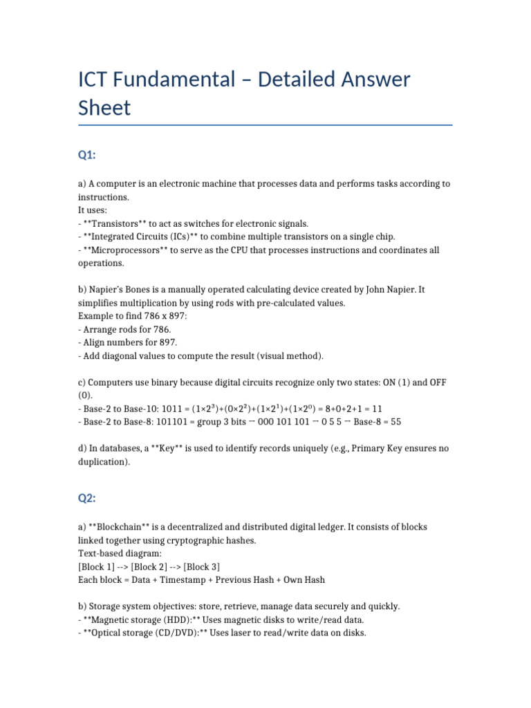 ICT Fundamental Answers Elaborated | PDF | Computer Data Storage | Solid State Drive
