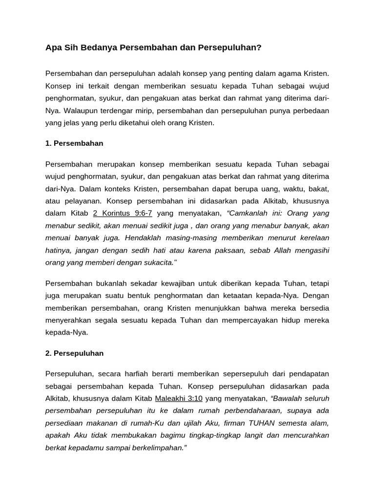 Perbedaan Persembahan dan Persepuluhan | PDF