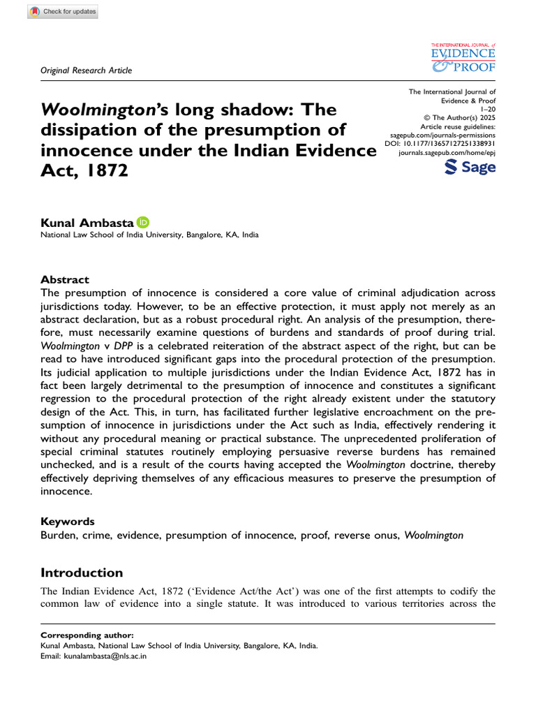 Woolmington's Impact on Innocence Presumption | PDF | Burden Of Proof ...