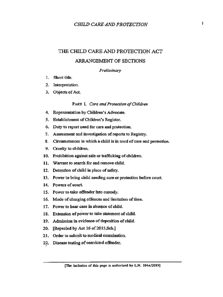 The Child Care and Protection Act | PDF | Bail | Arrest