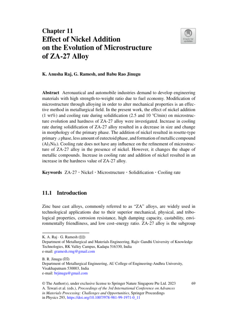 Effect of Nickel Addition On The Evolution of Microstructure of ZA-27 | PDF