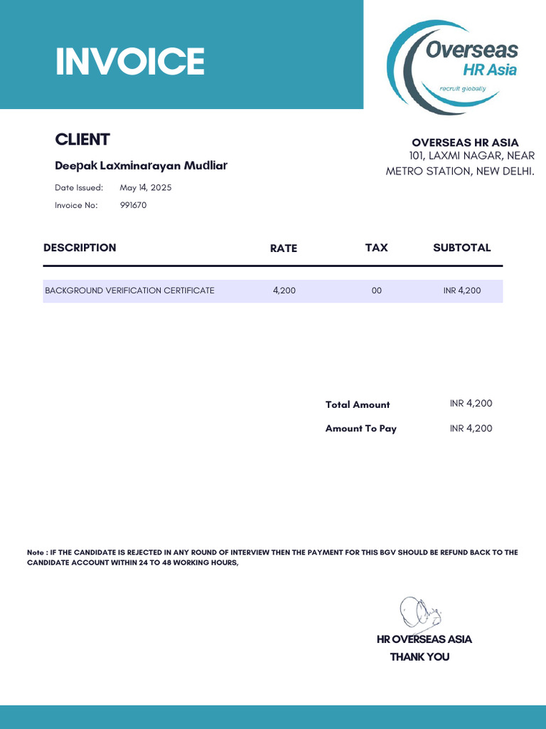 Deepak Laxminarayan Mudliar Receipt | PDF