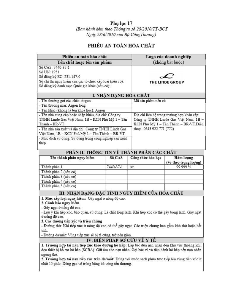 MSDS - Argon (Linde) | PDF