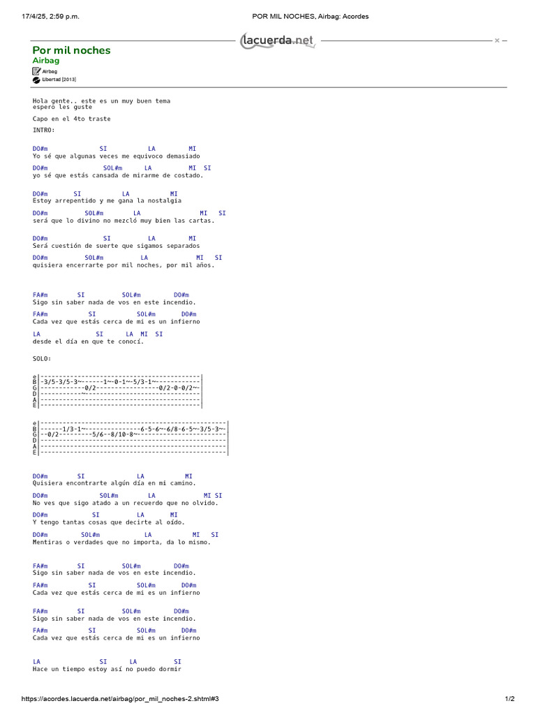 POR MIL NOCHES, Airbag - Acordes | PDF