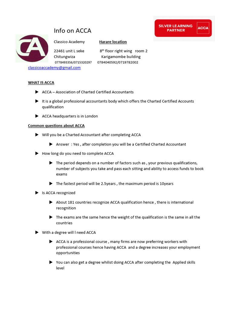 Classico Acca Brochure 2024 | PDF | Accountant | Chief Financial Officer