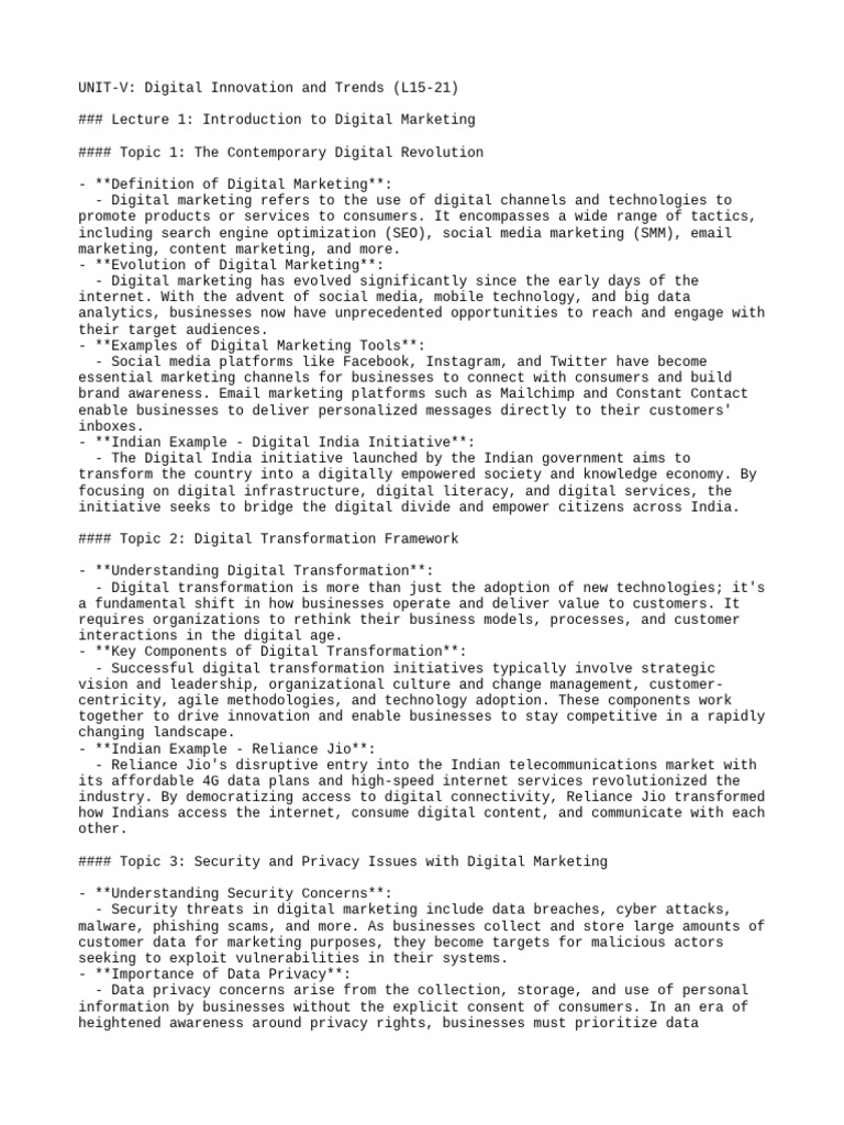 UNIT-V Digital Innovation and Trend (L15-21) | PDF | Analytics | Digital Marketing