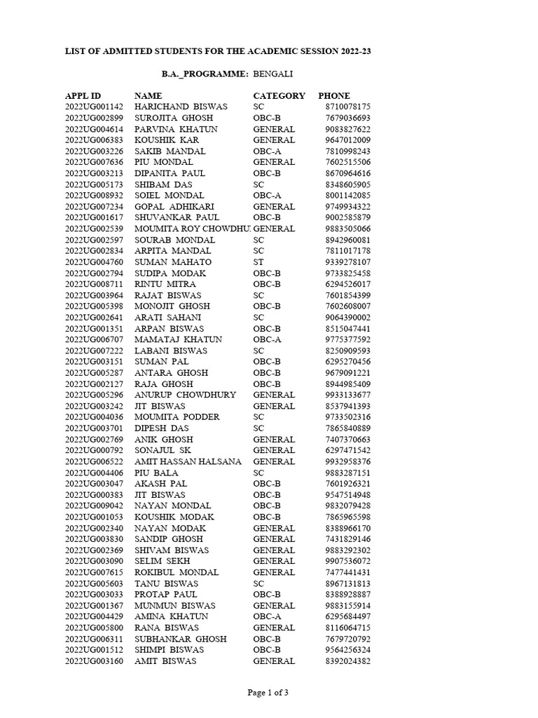 Programme Students 2022-23 | PDF