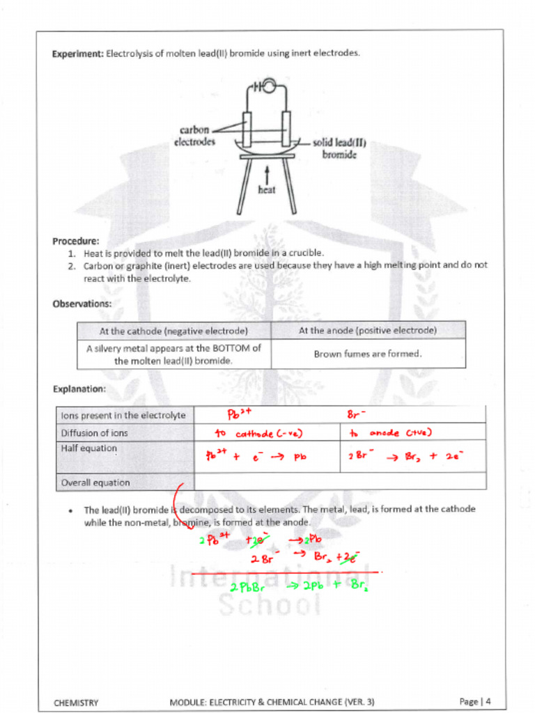 Homework & Classwork IGCSE - Chemistry - Electricity and Chemical Change - Compressed (1 ...