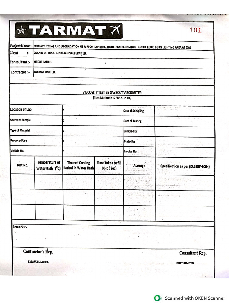 Bitumen Test Result Format | PDF