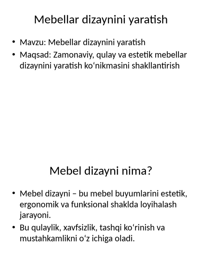 Mebellar Dizayni Prezentatsiya | PDF