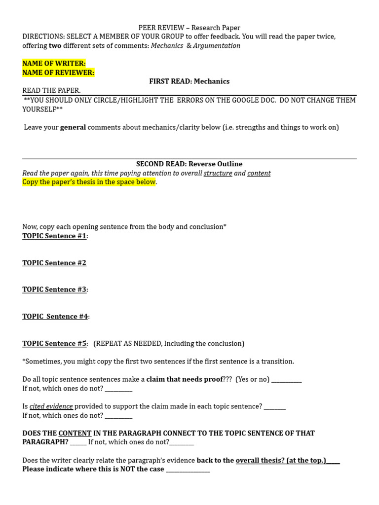 Hendrickson - Reverse Outline and Peer Review | PDF