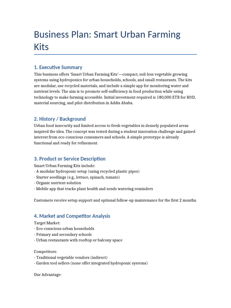 Smart Urban Farming Kits Business Plan | PDF | Urban Agriculture ...