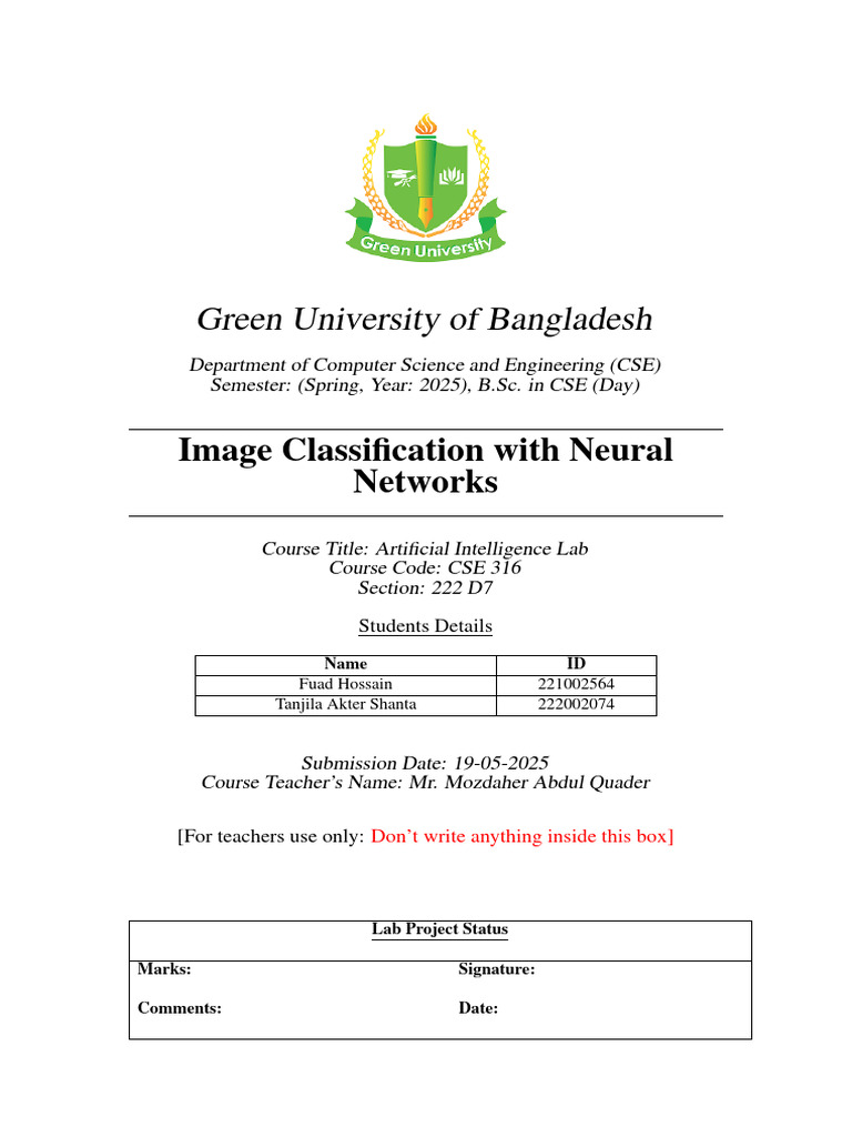 AI Image Classification With Neural Network 221002564 222002074 | PDF ...
