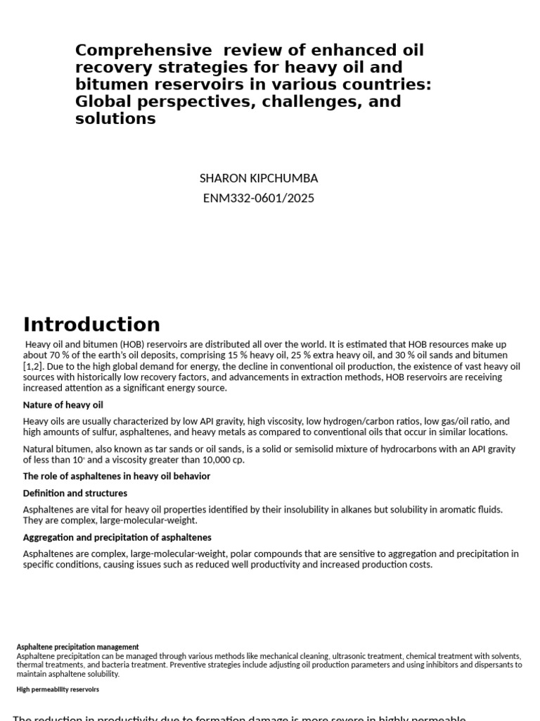 Enhanced Oil Recovery for Heavy Oil | PDF | Petroleum | Extraction Of ...