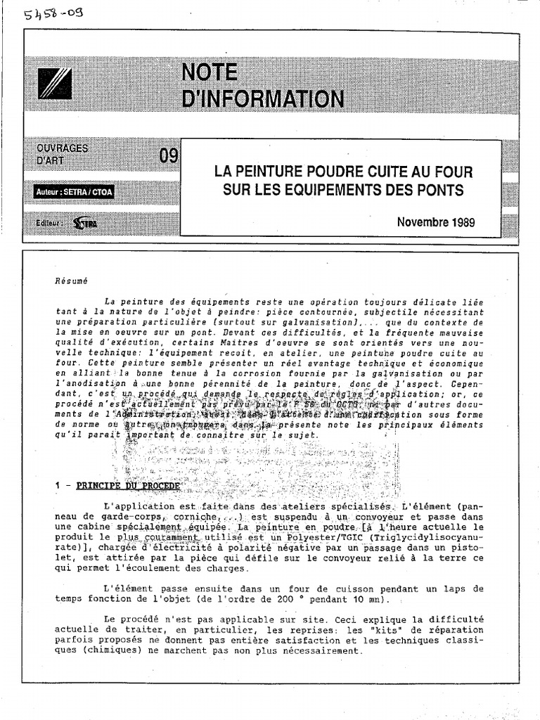 SETRA - Note D'information N°9 - La Peinture Poudre Cuite Au Four Sur ...