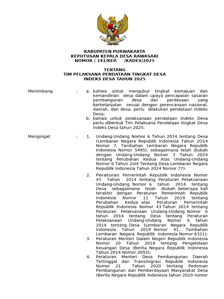 SK Tim Pendataan Indeks Desa 2025 | PDF