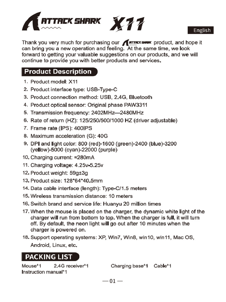 Attack Shark X11 User Manual | PDF