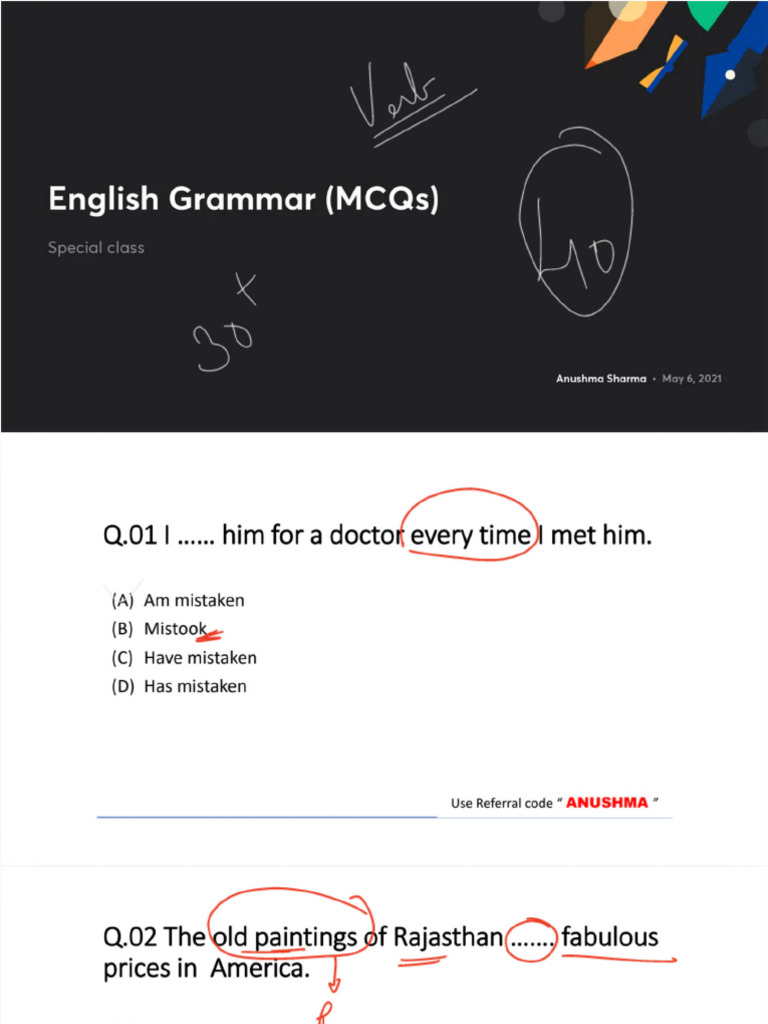 English Grammar MCQs With Anno | PDF