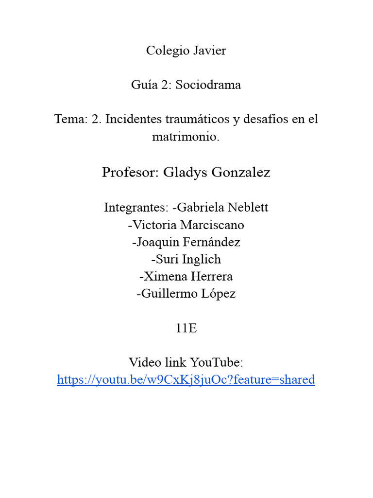 Sociodrama sobre Matrimonio y Trauma | PDF