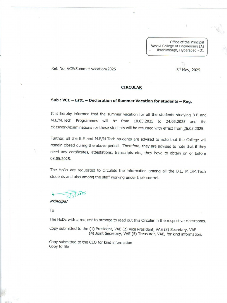 Circular - Student Summer Vacation-03052025 | PDF