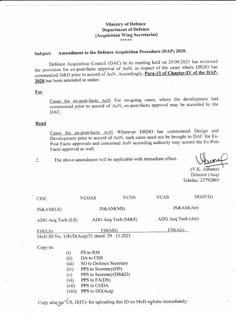 Amendment to DAP 2020 Procedures | PDF | Defence Ministries | Defense ...