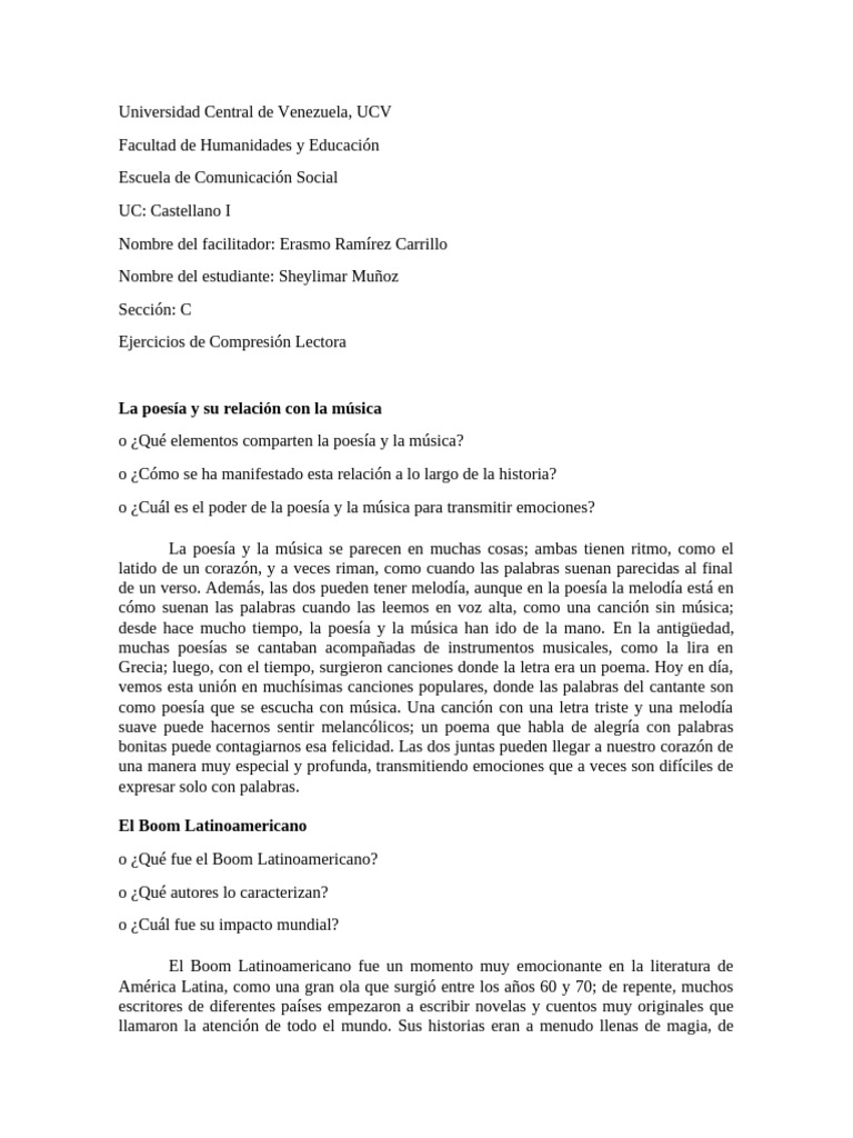 Ejercicios de comprensión lectora (CASTELLANO) | PDF | Literatura ...
