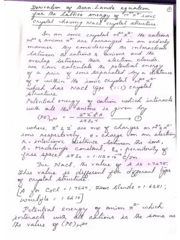 Born-Lande Equation - Derivation | PDF